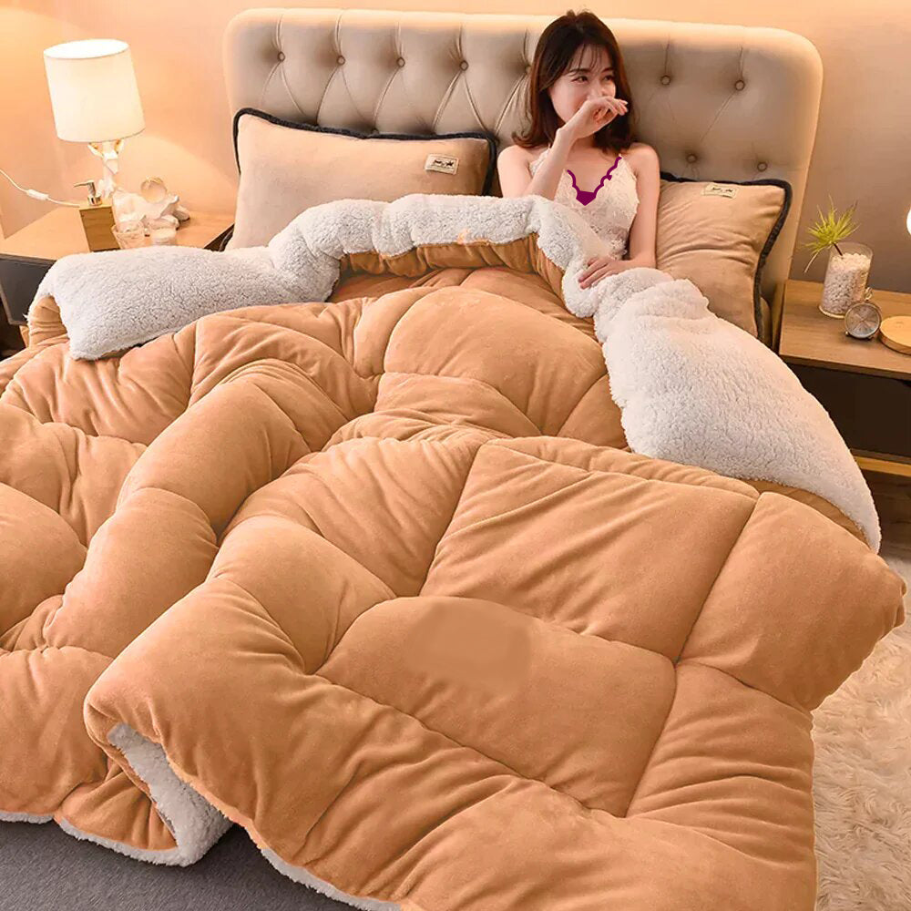 Camel Quilted Fleece Sherpa Comforter – Izanstore